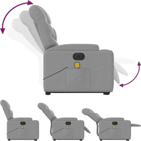 Elektrické zvedací masážní polohovací křeslo světle šedé textil 3204632