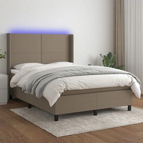 Box spring postel s matrací a LED taupe 140x200 cm textil