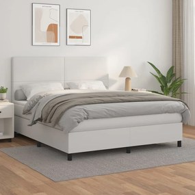Box spring postel s matrací bílá 160x200 cm umělá kůže