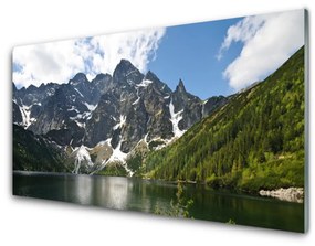 Obraz na skle Hora Jezero Les Krajina 120x60 cm