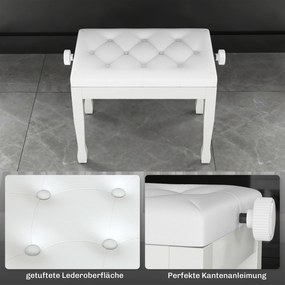 HOMCOM Výškově nastavitelná klavírní stolička, klavírní lavice s polštářem z umělé kůže pro piano klávesnici 64 x 35 x 45-55 cm, bílá