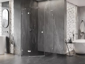 Mexen Lunar, L pětiúhelníkový sprchový kout naklápěcí doleva 80 x 90 cm, 8mm čiré sklo, chromový profil, 831L-080L-090P-01-00-L