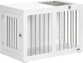 PawHut Psí Kotec s 2 Dveřmi - Ocelový Kotec pro Domácnost pro Střední Psy do 20 kg, Skládací Stůl - Psí Bouda 80 x 50 x 56,5 cm Bílá | Aosom