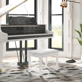HOMCOM Výškově nastavitelná klavírní stolička, klavírní lavice s polštářem z umělé kůže pro piano klávesnici 64 x 35 x 45-55 cm, bílá