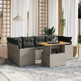 7dílná zahradní sedací souprava s poduškami šedá polyratan 3271214