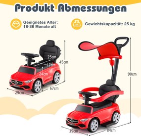 Costway Autosedačka Mercedes-Benz 3 v 1 sjízdné auto s madlem