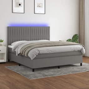 Box spring postel s matrací a LED tmavě šedá 180x200 cm textil
