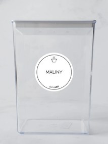 MALINY – bílá samolepka na dózu, základní písmo, 5 cm | DomaLEP