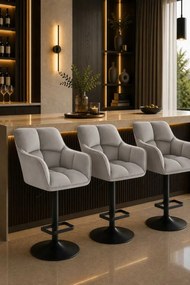 LuxuryForm DESIGN Barová židle AMALFI VELUR na černé kulaté podstavě - světle šedá