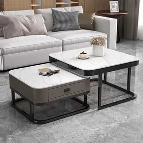 LuxuryForm DESIGN Konferenční stolek ARAGON 70 × 70 / 60 × 60 cm – šedý / bílý mramor (set 2 ks)