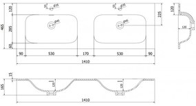 Mexen Vela, dvojumyvadlo pro zapuštění 141 x 46,5 cm, bílá lesklá, 25231400D