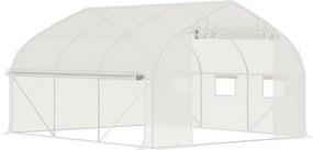 Zahradní tunelová skleník Outsunny, 10,4m², UV-odolný zahradní skleník, rolovací zipová brána, síťová okna, pozinkované ocelové trubky a PE 140g/m², 3