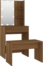 Toaletní stolek sada s LED hnědý dub kompozitní dřevo 3114138