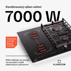 Klarstein MultiChef 4, indukční a plynová varná deska, 4 varné zóny, 2 plynové hořáky, 2 indukční varné desky, FlexZone