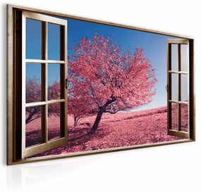Malvis ® Obraz okno růžový strom Velikost (šířka x výška): 30x20 cm
