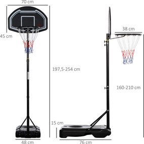 Venkovní basketbalový koš pro teenagery, 160-210 cm Výškově nastavitelný basketbalový stojan s kolečky