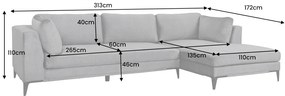 Designová rohová sedačka Sashanique 313 cm taupe samet - pravá