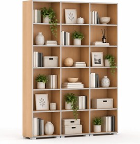 Knihovna SILVER LINE, 3 sloupce, 2230 x 1800 x 400 mm, buk