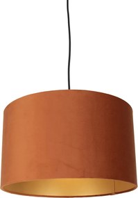 Hanglamp zwart met stekker en oranje kap met gouden binnenkant 35cm - Cavalux