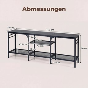 Costway Televizní stolek s otevřenými policemi 140 cm, černý