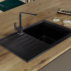 Sink Quality Titanite, kuchyňský granitový dřez 680x495x215 mm + zlatý sifon, černá, SKQ-TIT.C.1KKO.XG
