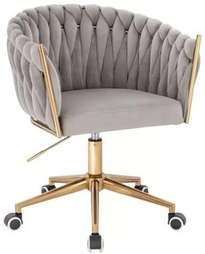 LuxuryForm DESIGN Otočná židle NORDEN VELUR na zlaté podstavě s kolečky - světle šedá