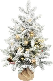 HOMCOM Mini vánoční stromek 60 cm s 35 LED světly, efekt sněhu, mini stolní stromek s šiškami, umělý vánoční stromek pro vánoční dekoraci, bílý