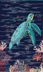 Velká plážová osuška/ručník z mikrovlákna Mořská želva 70x140cm modrý