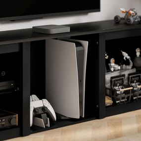 HOMCOM TV nábytek s LED osvětlením pro televizory až do 65 palců, 160 cm s nastavitelnými skleněnými poličkami, černé