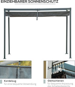 Outsunny pergola altán zastřešení terasy s posuvnou střechou 298 x 213 x 221 cm, šedá, polyester odolný proti povětrnostním vlivům pro zahradu a tera…