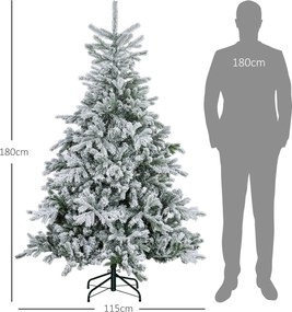 HOMCOM Vánoční stromek 180 cm, s umělým sněhem, zpomalující hoření, rychlá montáž a demontáž, kovová základna