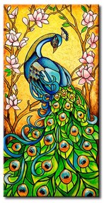 Obraz Páv (1dílný) - fantazie s modrým ptákem na barevném pozadí