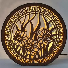 Dřevěná lampa s motivem narcisů - Ruční výroba | SENTOP LED0614