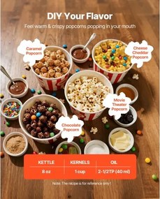Výrobník popcornu s vozíkem, Konvice z nerezové oceli o objemu 0,2 kg VEVOR – Černá