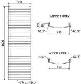 Mexen Bachus koupelnový radiátor 1600 x 500 mm, 668 W, Černá - W109-1600-500-00-70