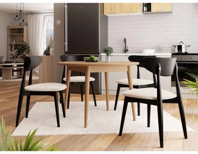 Kulatý stůl Vidariko FI 100 se 6 židlemi ST80 01, barva: natura, barva: černá, Potah: Magic Velvet 2219