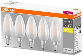 Osram sada 5x LED filamentová žárovka E14, Candle, 4W, 470lm, 2700K, teplá bílá