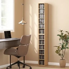 HOMCOM sada 2 sloupových regálů pro ukládání CD/DVD, 12 přihrádek, 21 x 22,5 x 88,5 cm, kapacita 204 CD, přírodní dřevěný vzhled