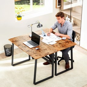 HOMCOM Psací stůl, počítačový stůl s ocelovým rámem, kancelářský stůl PC stůl 120x60x76 cm rustikálně hnědá + černá