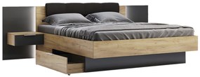 Manželská postel LUNA + rošt a deska s nočními stolky, 160x200, dub Kraft/šedá