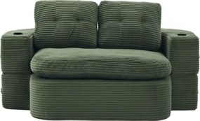Aosom 2v1 pohovka z kordové tkaniny s nastavitelnou funkcí, 2 držáky nápojů, vysoké opěradlo a extra hluboké sedadlo, 165D x 97Š x 61V cm, smaragdově…