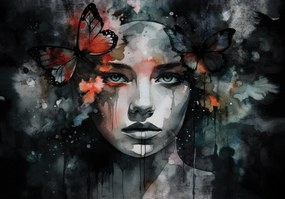 Postershop Fototapety vliesové: Art watercolour woman butterfly - 254x184 cm