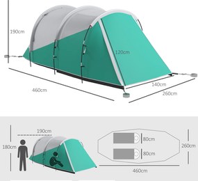 Outsunny tunelový stan kempinkový stan pro 5 osob rodinný stan se 2 místnostmi a přenosnou taškou 3000mm vodní sloupec v zelené barvě na zahradu | Ao…