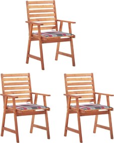 vidaXL Zahradní jídelní židle s poduškami 3 ks masivní akáciové dřevo [3064352] Barva: Vzor červená kostka