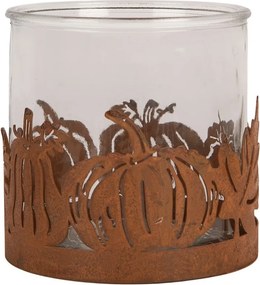 Rezavý rustikální svícen s dýněmi Pumpkin Rust M - Ø 13*12 cm