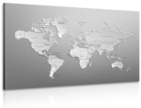 Obraz černobílá mapa světa v originálním provedení - 60x40 cm