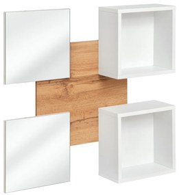 EASY, nástěnný panel se dvěma policemi a dvěma zrcadly (typ 07), bílá / dub wotan