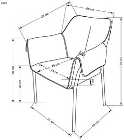 Jídelní křesílko ARTY — kov, látka, šedá Halmar