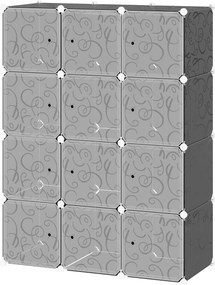 HOMCOM DIY Systém Šatníku se 2 Velkými a 9 Malými K cubes, Úložný prostor, Botník, Knihovna, Hračkový K cabinet Černá 111 x 47 x 145 cm