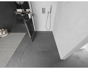 Mexen Kioto+ L, sprchová zástěna Walk-In s poličkou a věšákem 70 x 200 cm, 8mm čiré sklo černý vzor, ​​chromový profil, 800-070-123-01-77